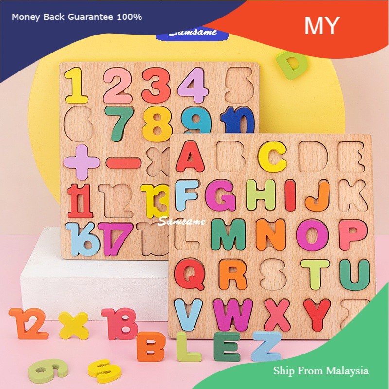 ABC Numbering Shape Wooden Puzzle Kid early learning Alphabet Jigsaw ...