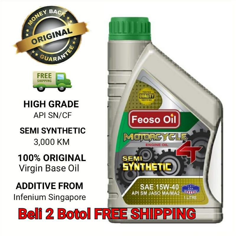 [ORIGINAL] (3000KM) MINYAK ENJIN 4T FEOSO OIL SEMI SYNTHETIC 15W-40 API ...