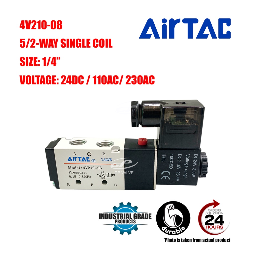 AirTAC 4V210-08 1/4” Pneumatic 5/2 Way Single Solenoid Valve [24VDC / 110VAC / 230VAC] | Shopee ...