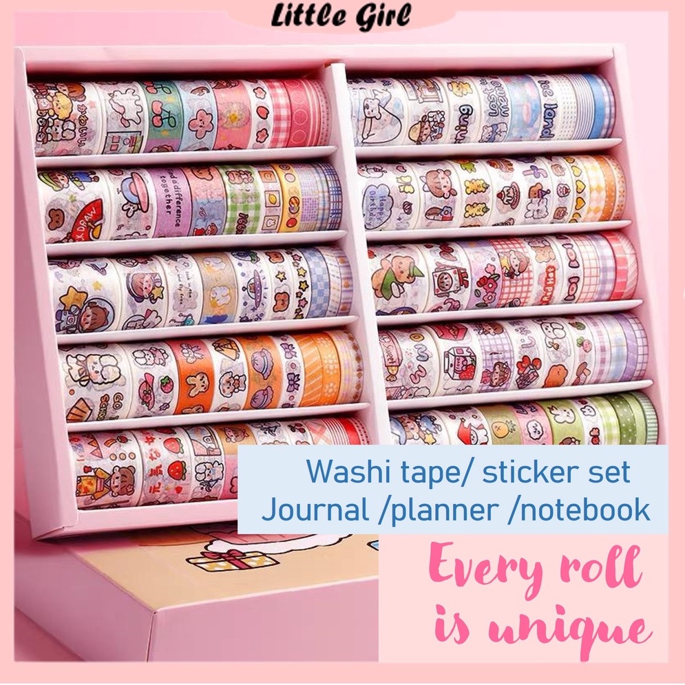 🌸Cute Washi Tape Decorative Sticker│Paper Tape│Reusable│No Repeat ...