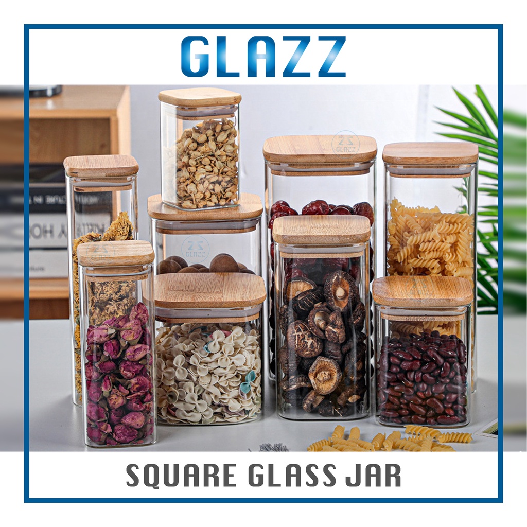 GLAZZ Square Multipurpose Food Glass Jar Storage Spice Seasoning ...