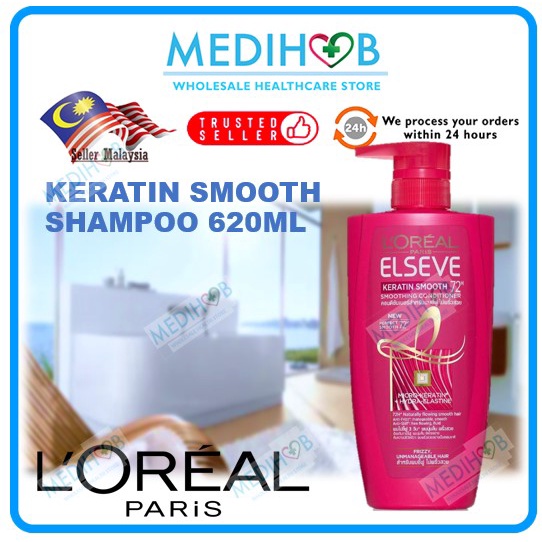 LOREAL ELSEVE Keratin Smooth 72Hr Shampoo 620ml EXP08/24 | Shopee Malaysia