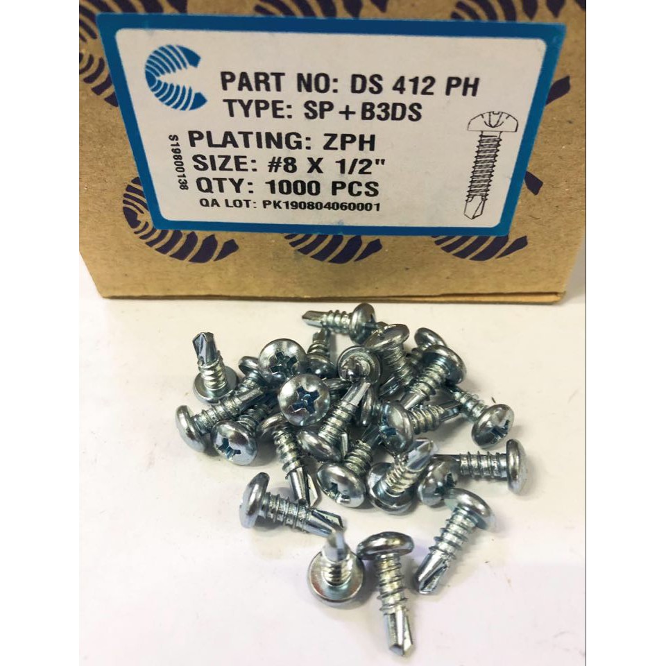 [1000 pcs / box] #8 x 1/2" PAN Self Drilling Screws Zinc Coated METAL SCREW / SKRU BESI 自钻圆头螺丝 ...
