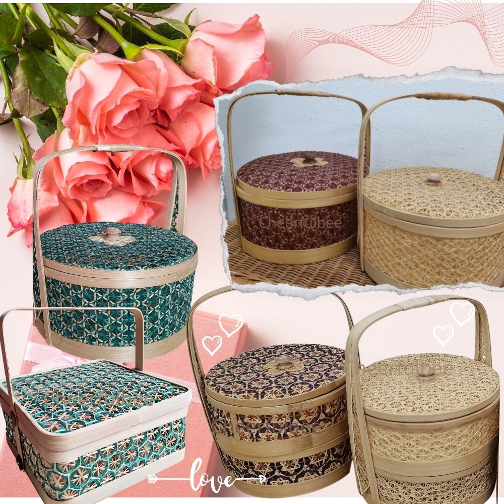 [The Rattan House] Natural Bamboo Basket 2 Tier | Single Layer Handmade ...