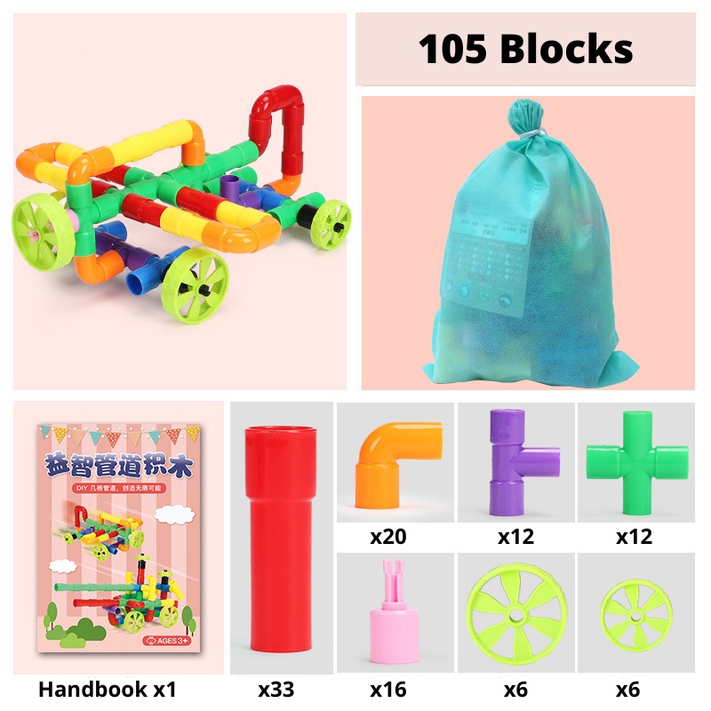 105/176 Pcs Pipeline Building Blocks Construction DIY Assemble Toys ...
