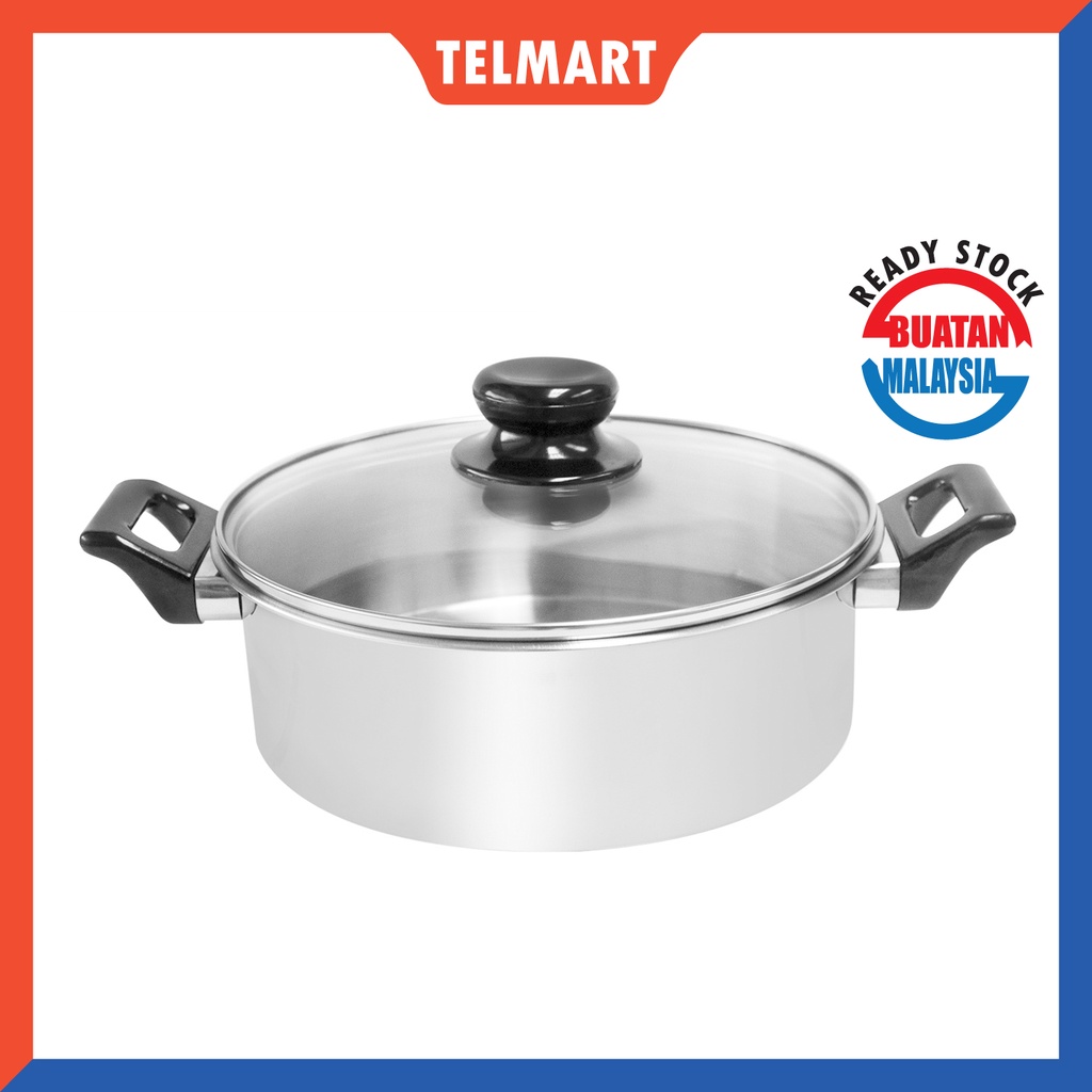 HOMEPLUS Stainless Steel Casserole Pot 28cm Glass Lid / Periuk Keluli ...