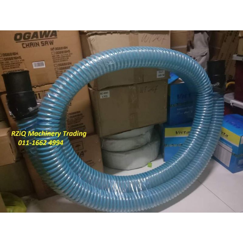 RZiQ 3" 15/20/25 Feet Heavy Duty PVC Blue Spring Suction Hose (Paip ...