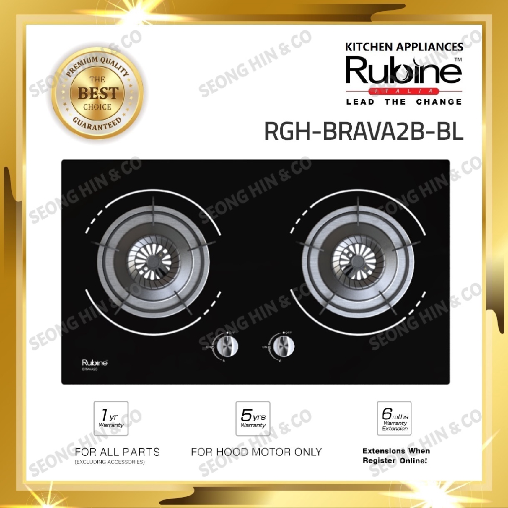 RUBINE RGH BRAVA2B BL BUILD IN GAS HOB TEMPERED GLASS HOB RGH BRAVA 2B cooktops hoods Shopee Malaysia