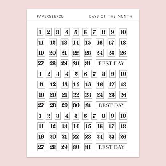 93 Days of the Month Stickers Clear Planner Stickers Fashion Simple ...