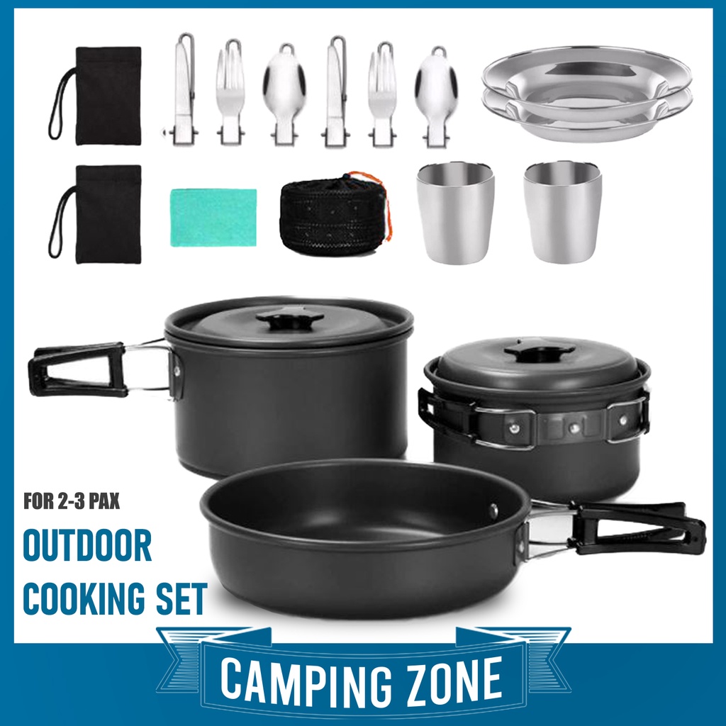 DS-300 OUTDOOR COOKING SET BLACK HANDLE Camping Cookware Set Portable ...