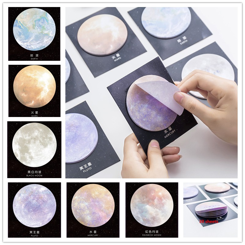 Planet Earth Moon Neptune Stickers Round Shape Memo Pad Sticky Notes ...