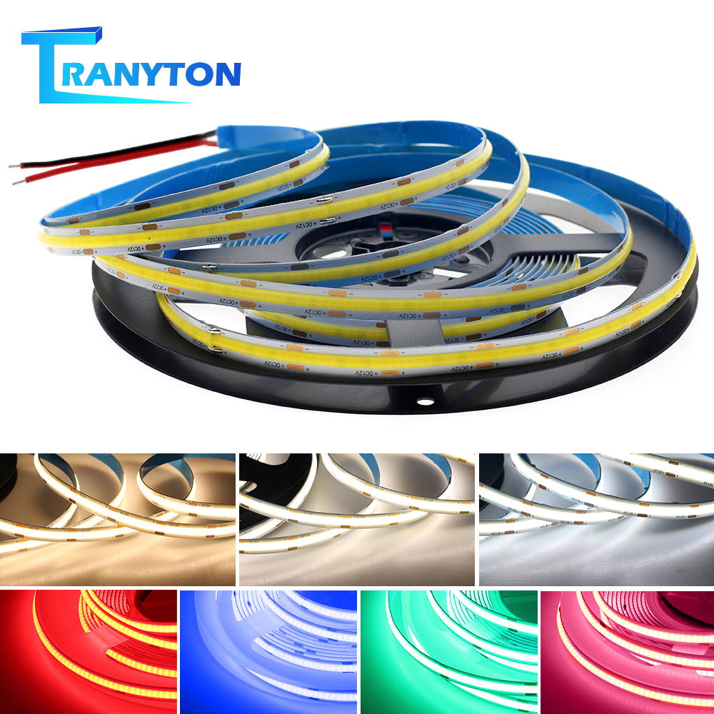 DC12V 24V COB LED Strip White / Warm White / Pink / Red / Blue / Green High Density 480 LEDs/m ...