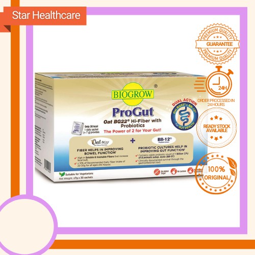 Biogrow Progut Oat BG22 Hi-Fiber with Probiotics 30s [Exp date:04/2025 ...