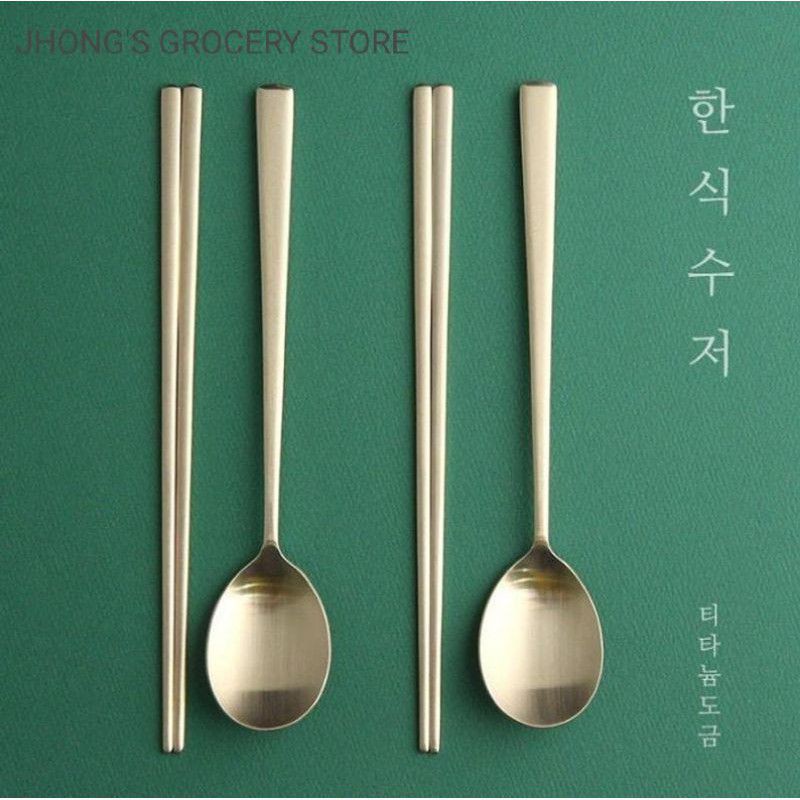 [KOREAN] CHOPSTICK AND SPOON SET STAINLESS STEEL | Shopee Malaysia