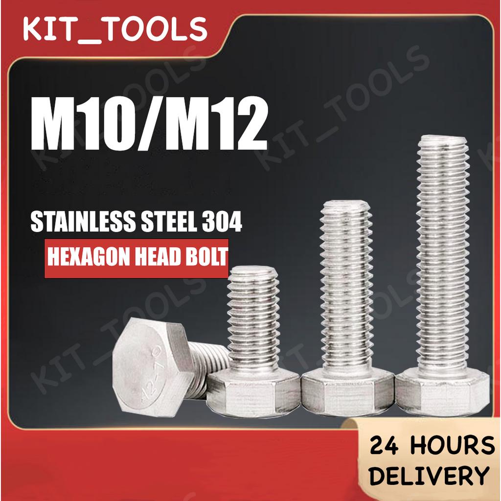 M10/M12 Stainless Steel 304 Hex Bolt Screw/Hexagon Head Skru DIN933 | Shopee Malaysia