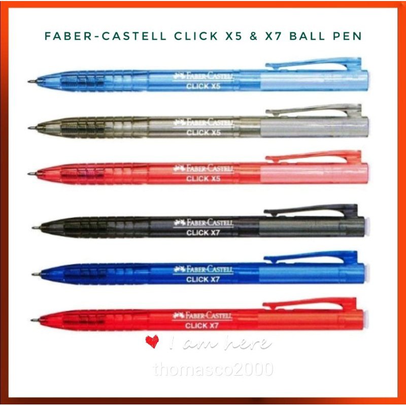 Faber-Castell Ball Pen Click X5 0.5mm 1425/Click X7 0.7mm 1422 (Black Blue Red) Retractable Ball ...