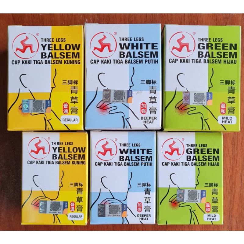 三脚标青草膏 Three Legs White Balsem Cap Kaki Tiga Balsem Kuning/Putih/Hijau ...
