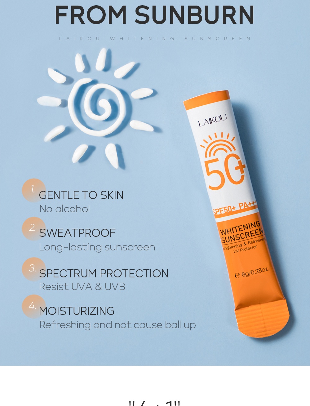 LAIKOU Waterproof Sunscreen SPF50 PA+++ Face Body Sunblock Cream Anti ...