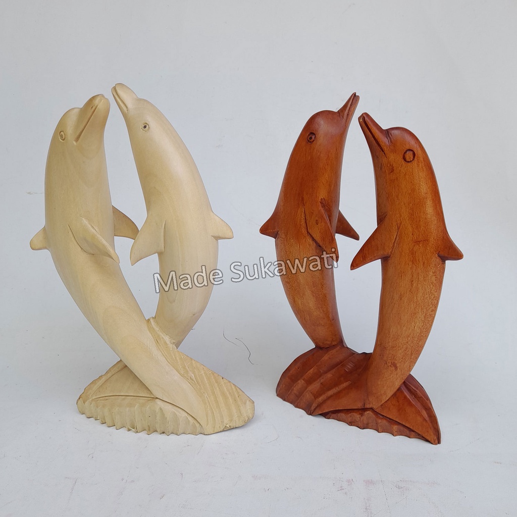 KAYU Balinese handmade Twin Dolphin Statue Wood Carving Crafts | Shopee ...
