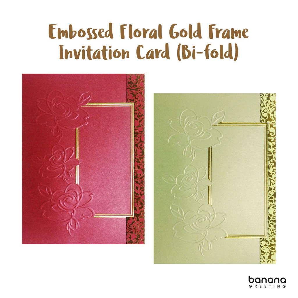 READY STOCK Embossed Floral Gold Frame Invitation Card (Bi-fold) / Kad ...