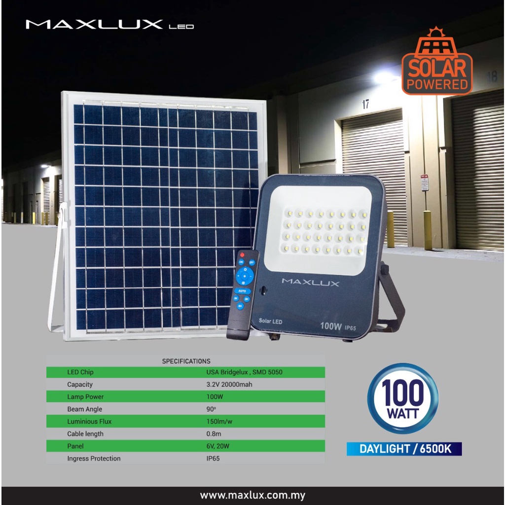 Maxlux Solera SOLAR LED Floodlight IP65 Waterproof 100W | Shopee Malaysia