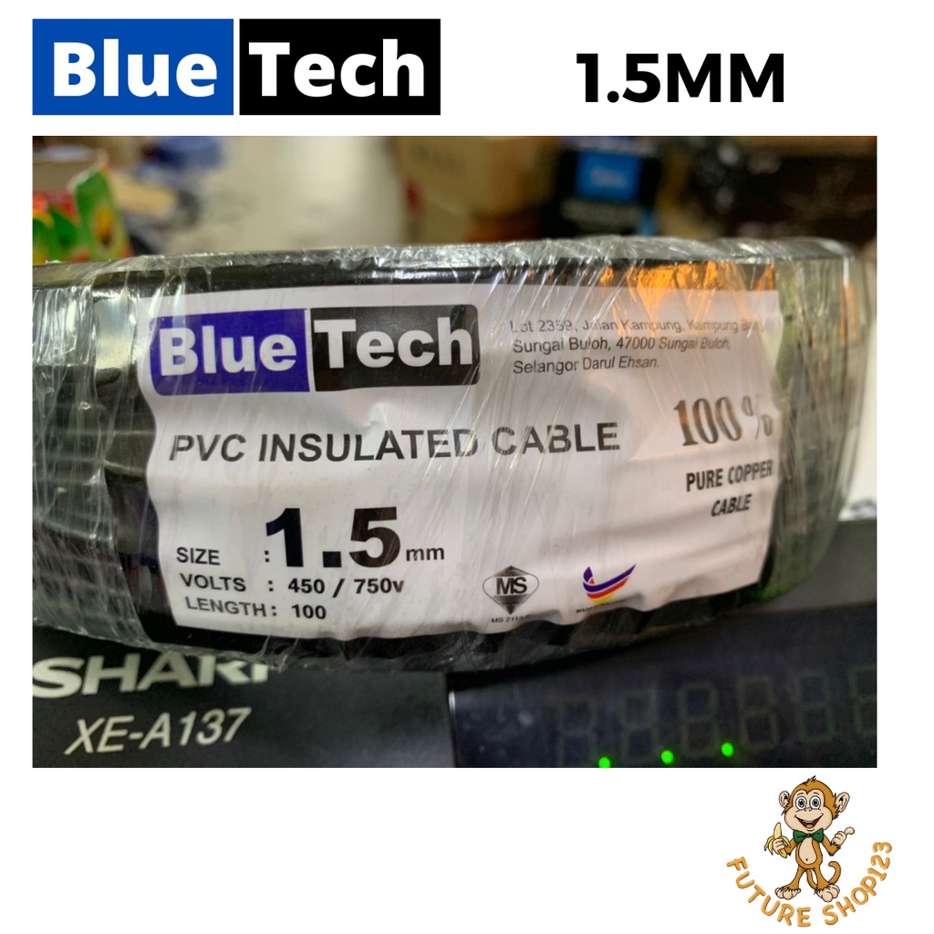 BlueTech 2.5mm PVC Insulated Cable 100% Pure Copper Wiring Cable Sirim ...
