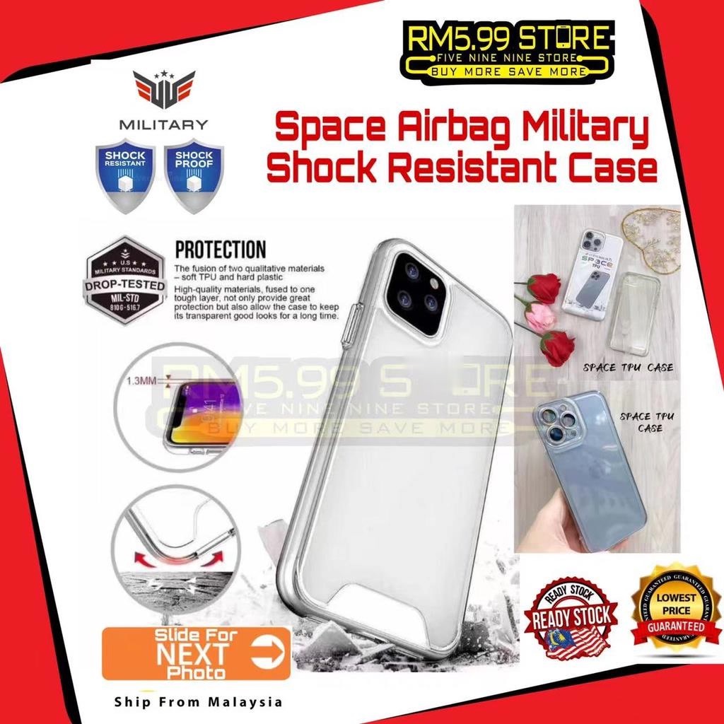 (SPACE AirBag Military Transparent Tpu Back Case) iPhon 14 7 8 Xs Xr X ...