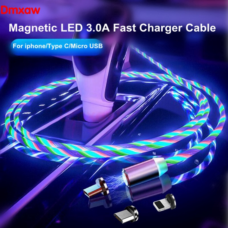Magnetic Cable LED Flow Glow Micro USB Type C Android Lighting Charger ...