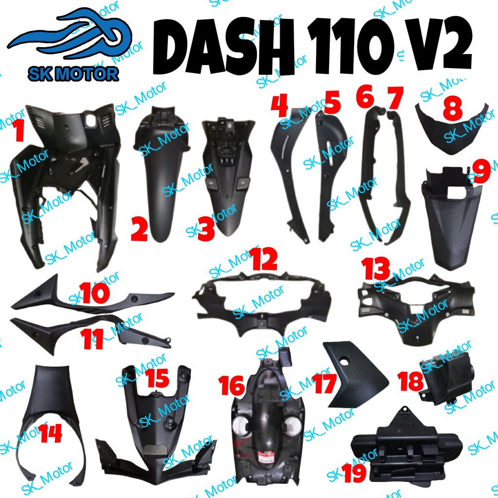 Honda DASH 110 V2 DASH110 V2 New Original Inner Cover Full Set / Kaver Hitam Handle Rear Meter ...