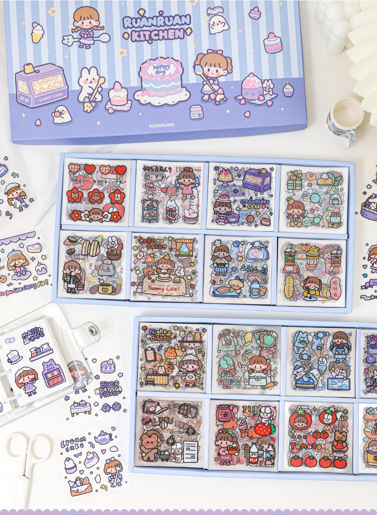 PINEDOT 200 Pieces Cute Ruan Ruan Cafe Waterproof Stickers Set Box ...