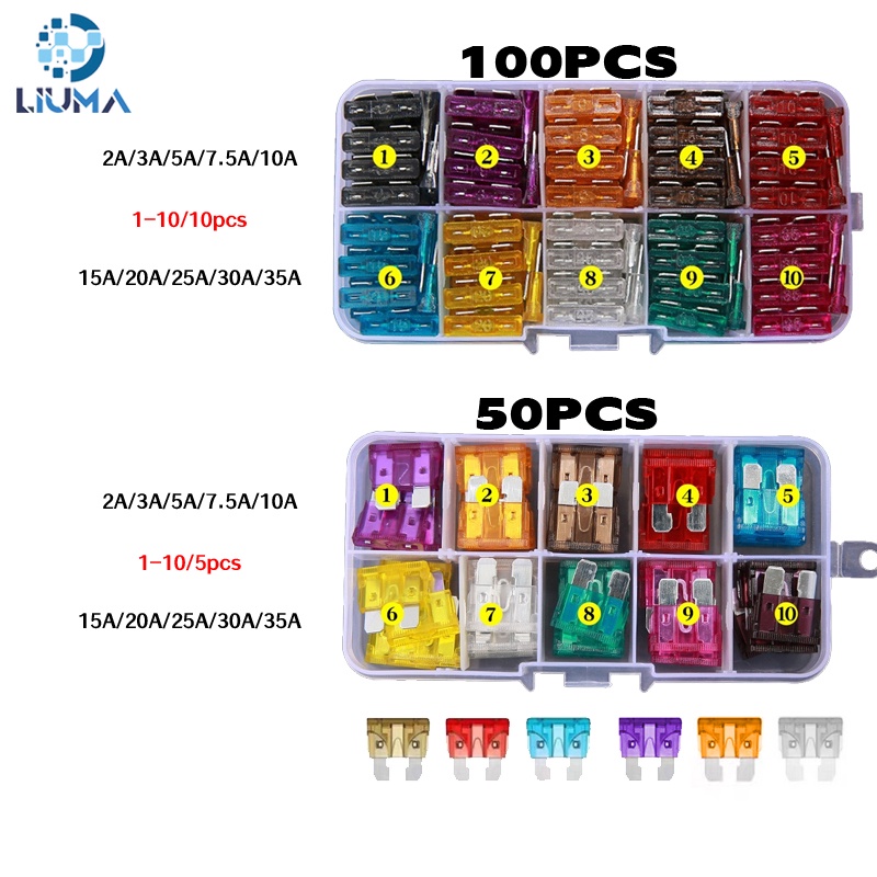 100/50 Pieces Medium Size Profile Car Blade Type Fuse Assortment Of ...