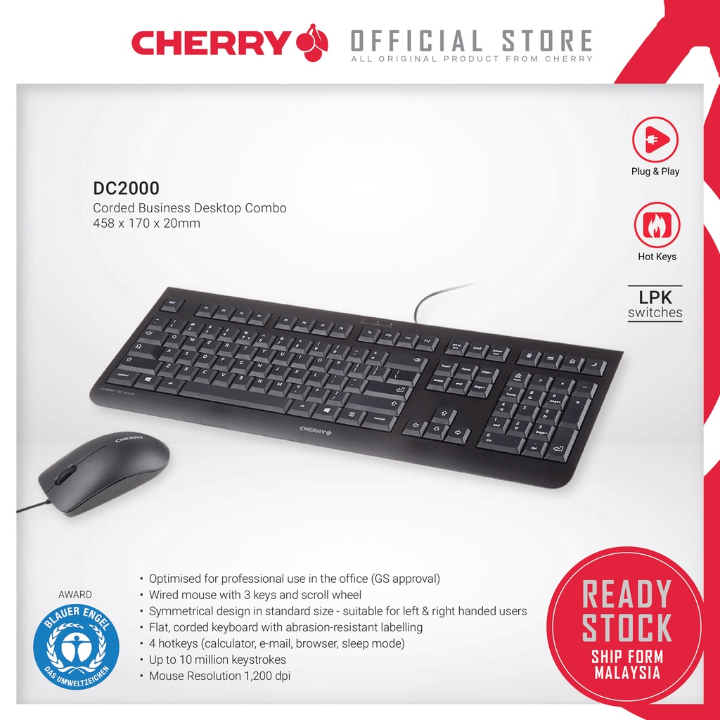 CHERRY DC 2000 Corded Business Desktop Keyboard Mouse Combo Set For ...
