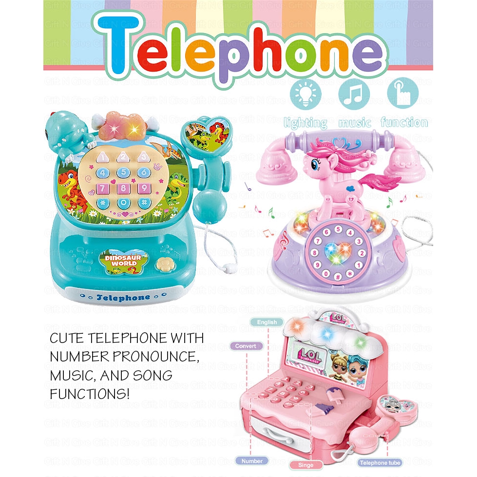 Pretend Play Cartoon Phone Telephone Playset with Lights Sound and ...