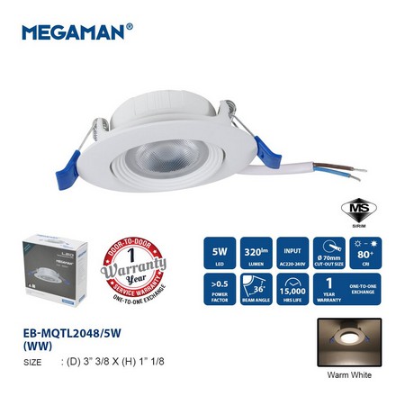 MEGAMAN 3000K 5W 3" LED EYEBALL (Warn White) | Shopee Malaysia