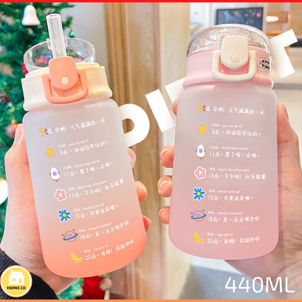 440ml Cute Kid Water Bottle With Straw Botol Air Ins Style Colorful ...