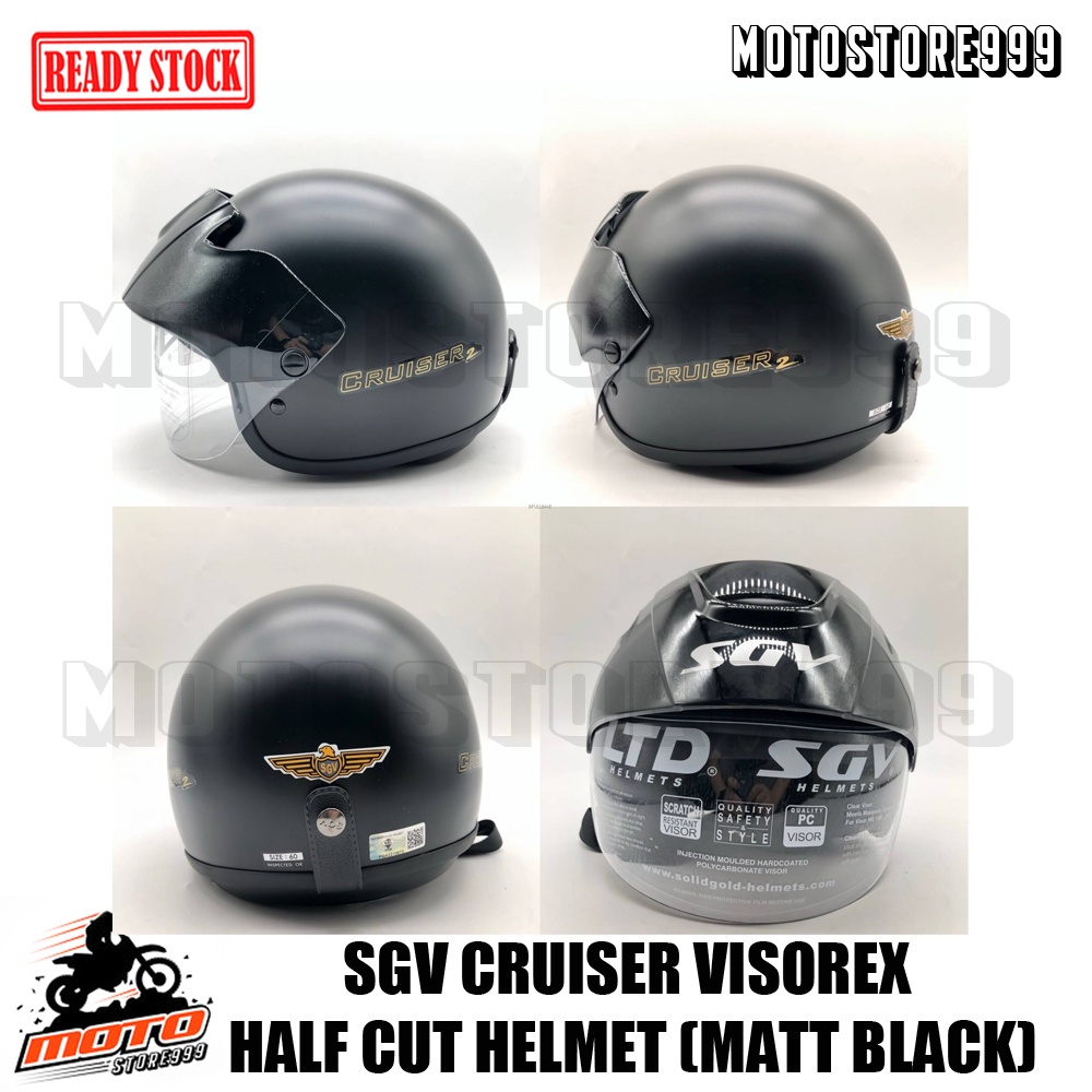 SGV CRUISER VISOREX HALF CUT HELMET (MATT BLACK) READY STOCK | Shopee ...