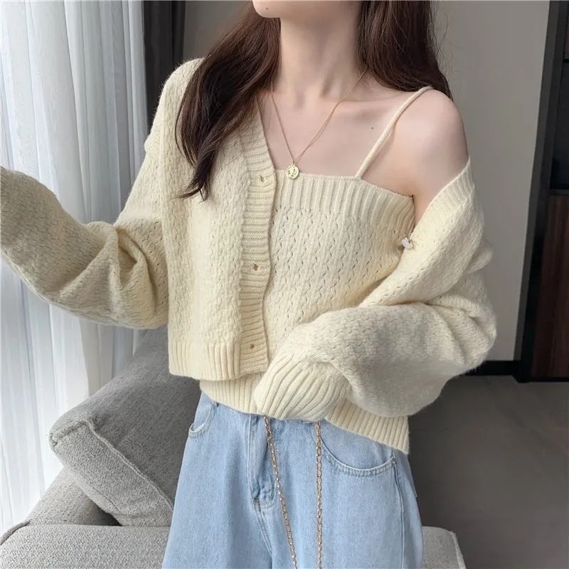 2Pcs/Set Korean Sweater Women's Spring and Autumn Short Knitted ...