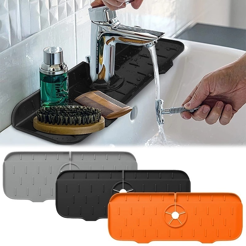 Kitchen Faucet Absorbent Mat Sink Splash Guard / Silicone Faucet Splash ...