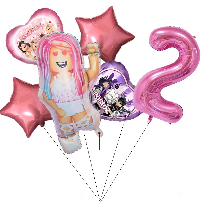 6pcs Pink Roblox Balloons 32inch Numbers Foil Balloons Robot Baby ...