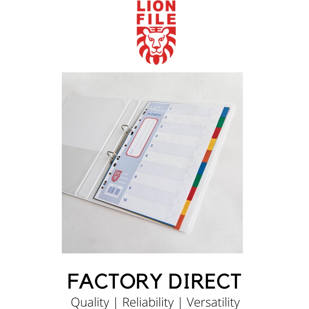 LIONFILE A4 10 COLOURED tab Index Dividers 0.13mm PP 1set/Pack | Shopee ...