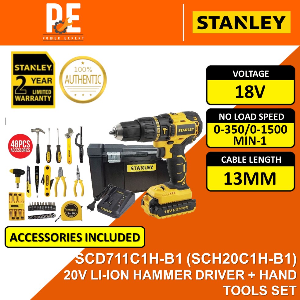 STANLEY SCD711C1H 20V FATMAX CORDLESS 13MM HAMMER DRILL WITH MULTI KIT ...