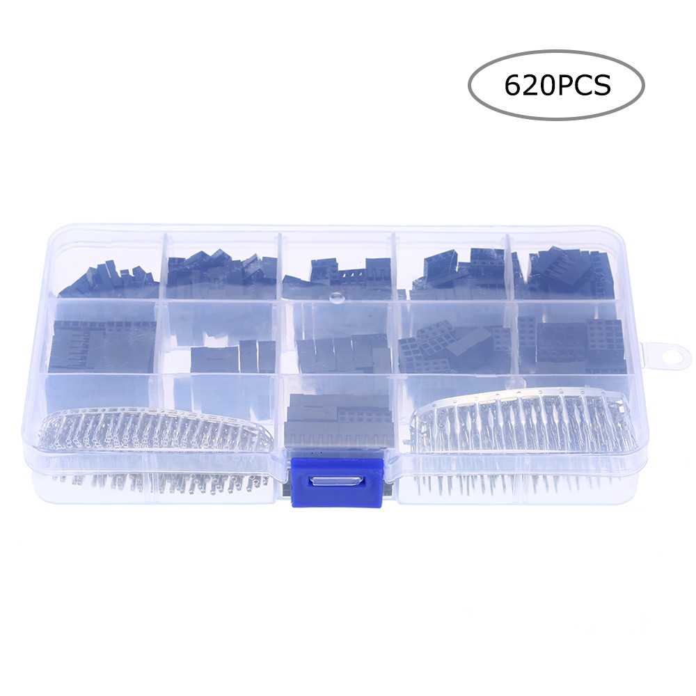 620pcs 2.54mm Pitch 1/2/3/4/5/6 Pin Housing Connector and Male Female Dupont Crimp Pins Adaptor ...