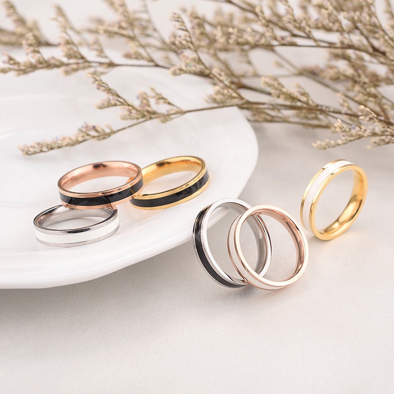 ECGIFT RI022 4mm Rose Gold and Black Couple Ring Wedding Band Ring ...