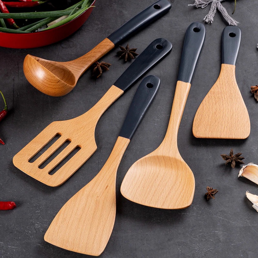 Quality Wooden Kitchen Utensils Spoons Cooking Cutlery Natural Bamboo ...