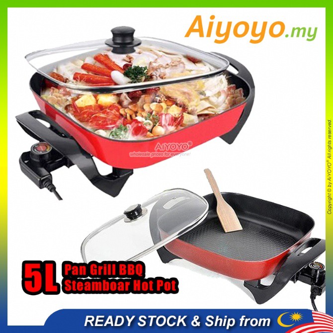 5L Electric Steamboat Electric Wok Electric Hot Pot Pan Non-Stick ...