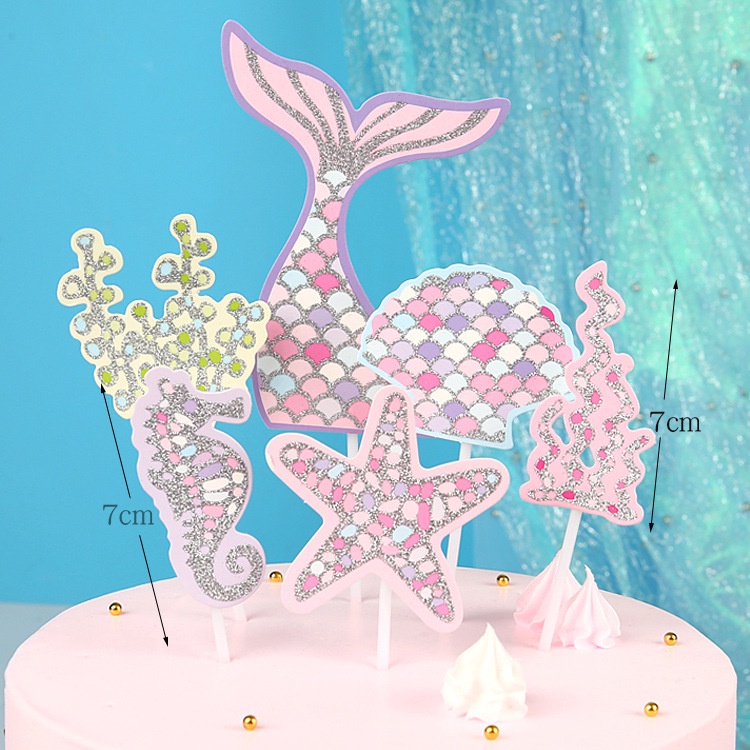 Mermaid Theme Shiny Shell Fishtail Cake Topper Starfish Tail ...
