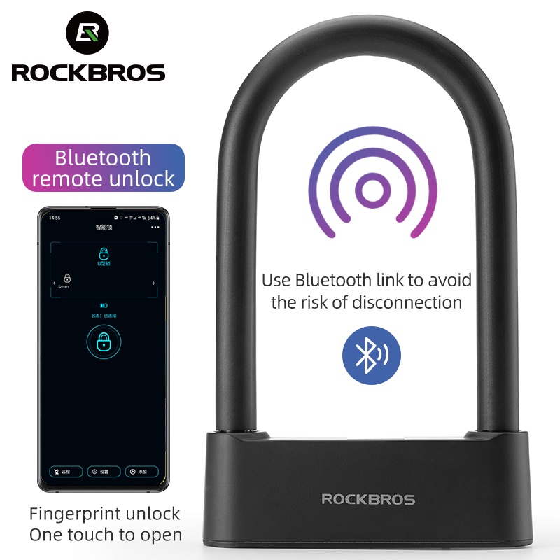 ROCKBROS Bike Lock Fingerprint Bluetooth Electronic Lock Anti-theft USB ...