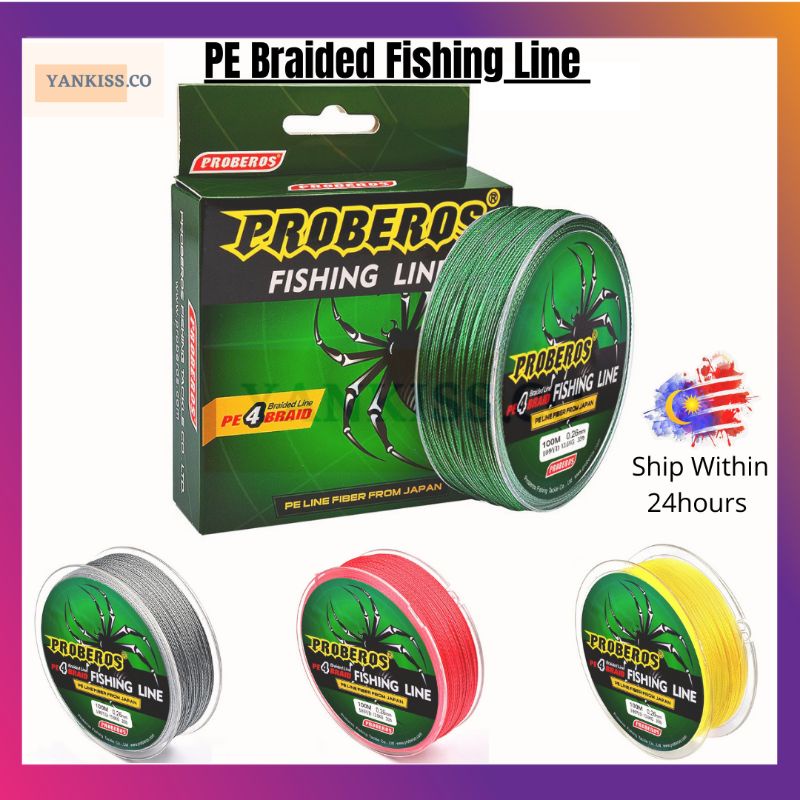 Proberos 100M PE Braided 4 Stands Fishing Line Benang Pancing Ikan ...
