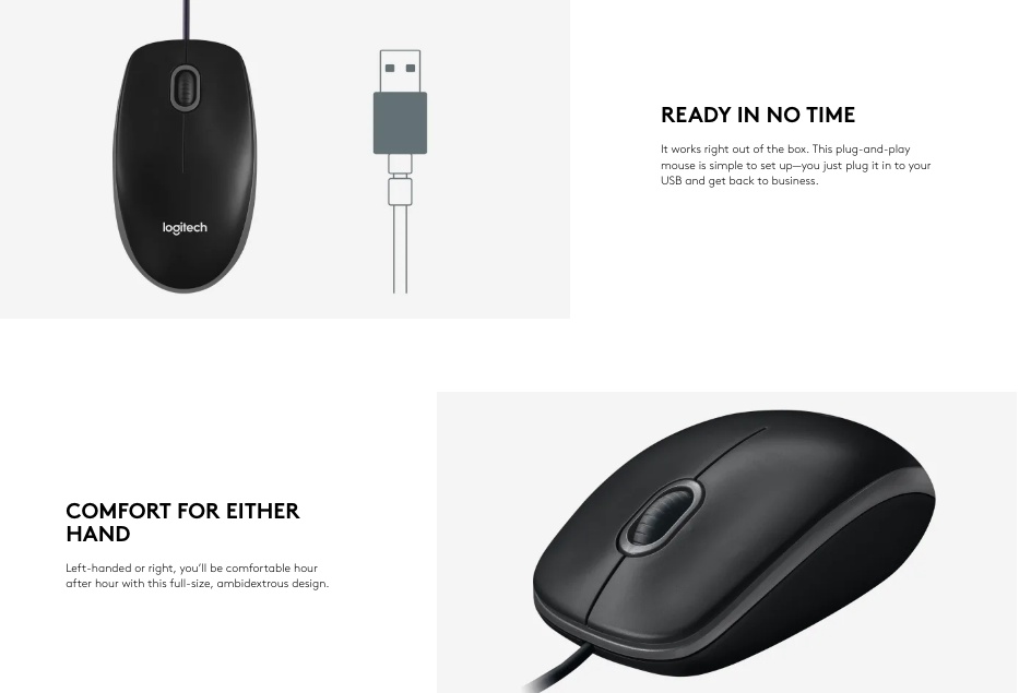 Logitech B100 / M100R Wired USB Optical Mouse For PC Desktop Or ...