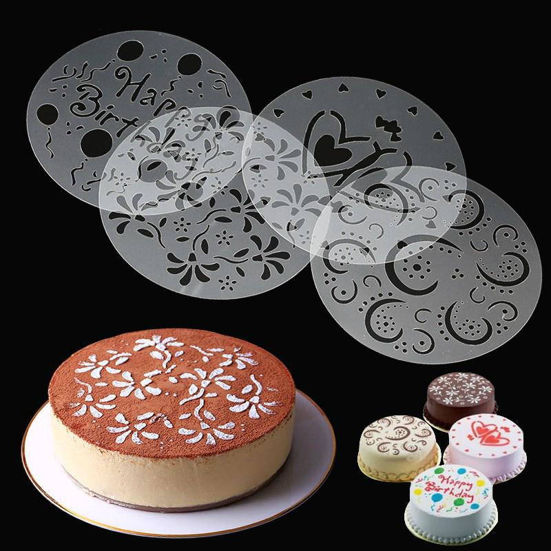 4Pcs Cake Spray Mold Birthday Cake Decoration Stencils Pastry Baking ...